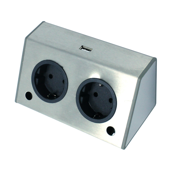 Thebo Contactdoos ST3900/A F In De Kleur RVS Met 2 Stopcontacten En USB ...